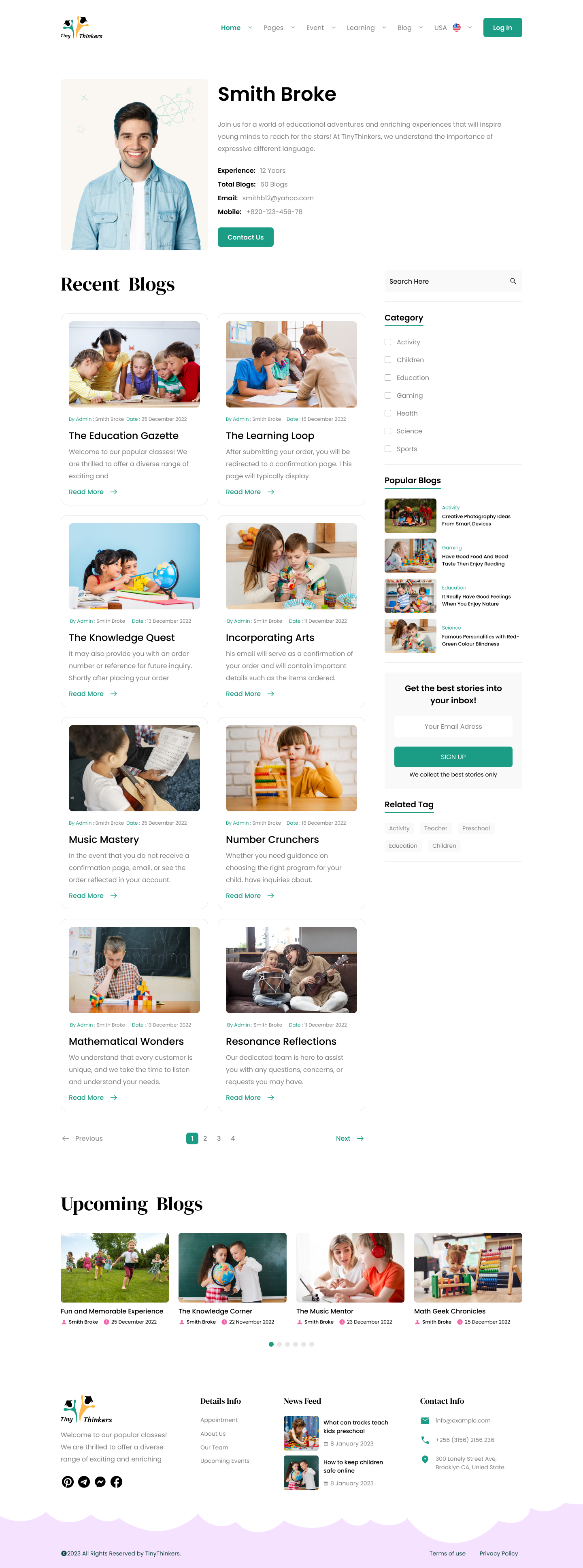 TinyThinkers - Children Kindergarten School Education Figma Design Template by posimyththemes